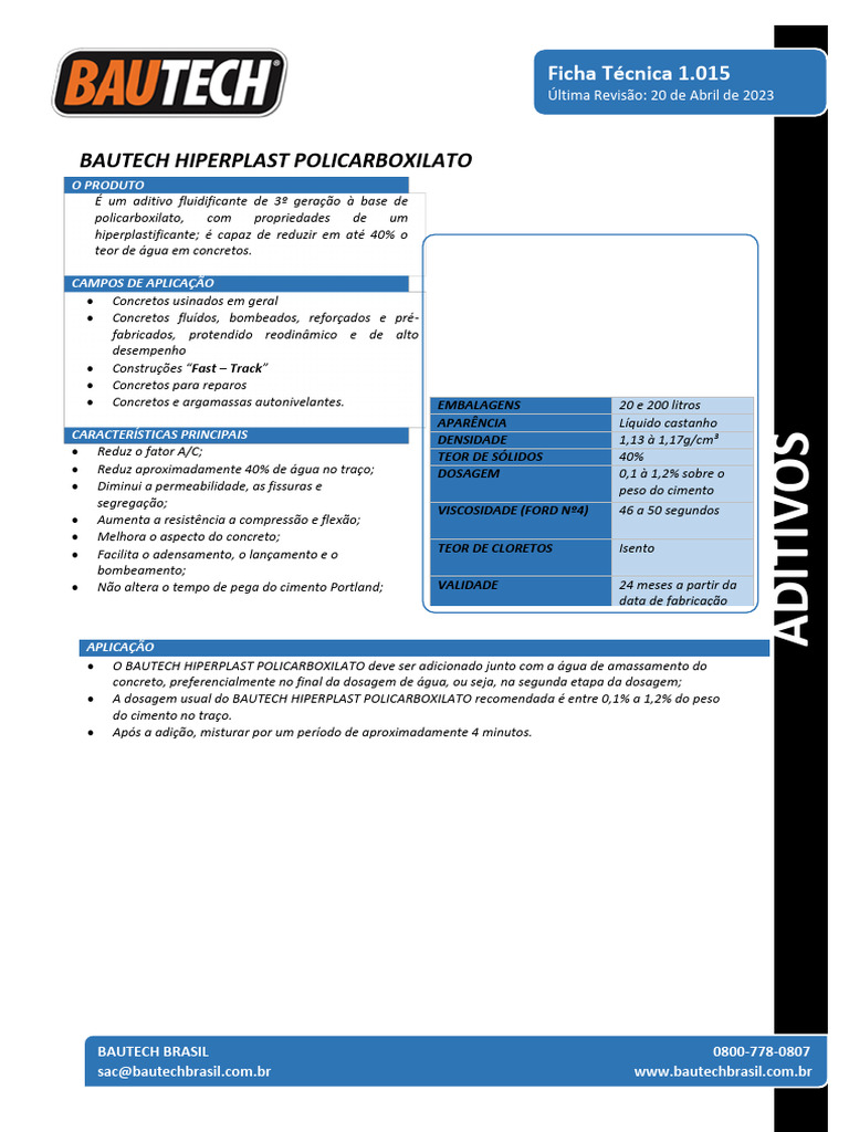 1.015 - Bautech Hiperplast Policarboxilato | PDF | Cimento | Concreto