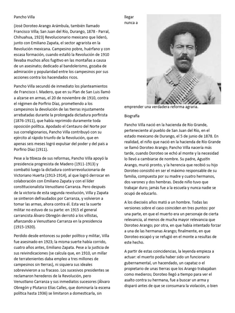 Pancho Villa: Héroe y Revolucionario Mexicano | PDF | revolución ...