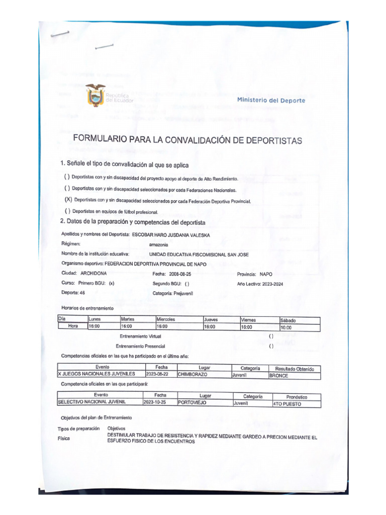 Formulario para La Convalidación de Deportistas | PDF
