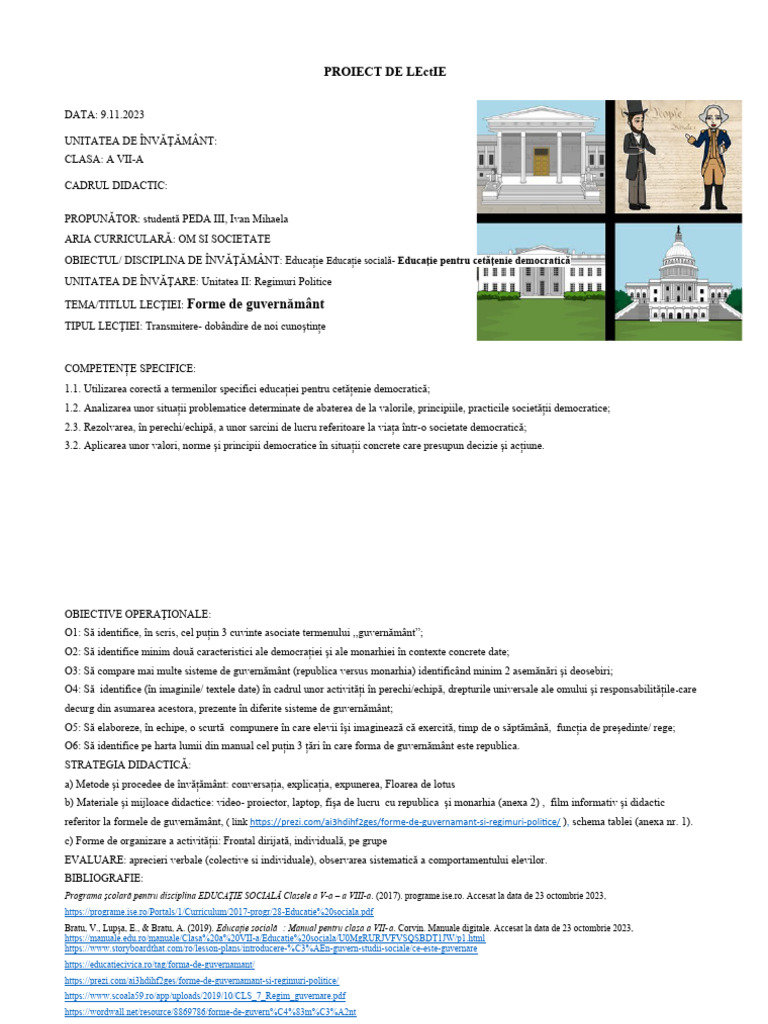 1 Ivan Mihaela Proiect de Lectie Clasa 7 Corectat Copie | PDF