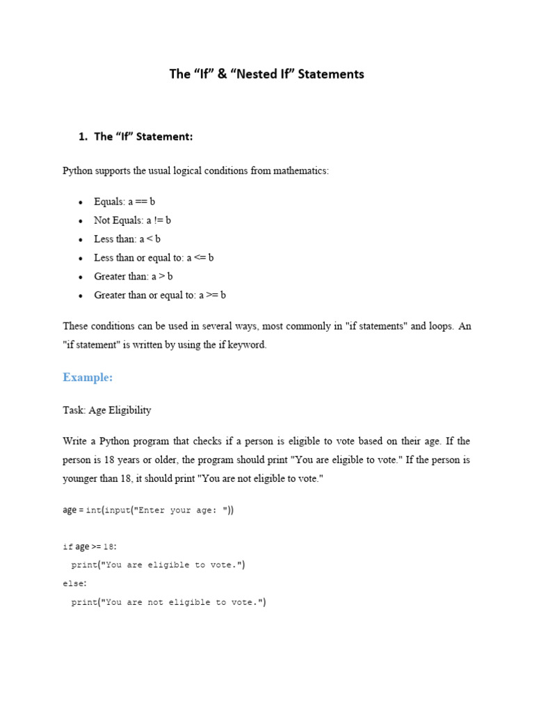 If And Nested If Pdf Computer Science Computing