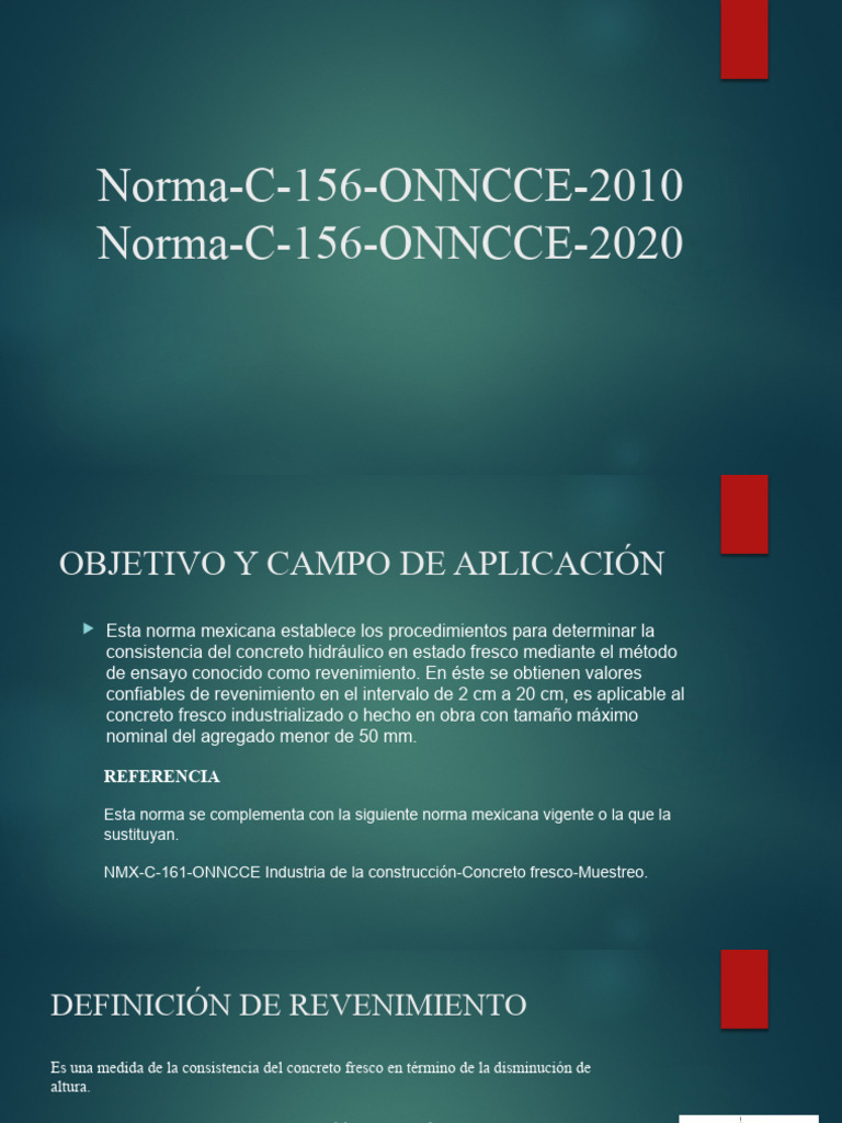 Norma C 156 ONNCCE 2010 - 073736 | PDF | Hormigón | Desviación Estándar