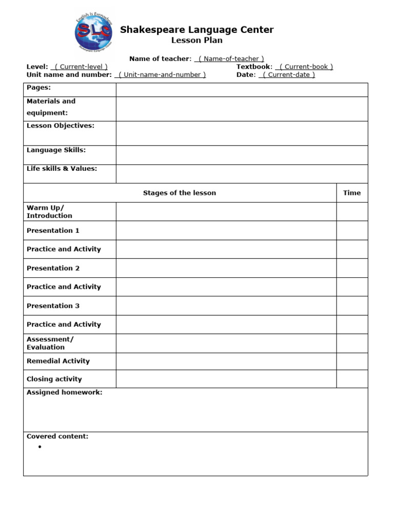 Lesson Plan SLC - Sample | PDF