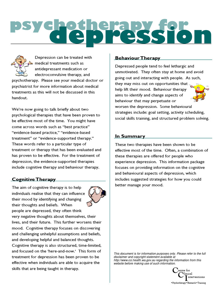 Depression Information Sheet - 03 - Psychotherapy For Depression ...