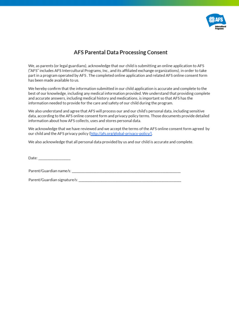 AFS Child Travel Consent Form | PDF
