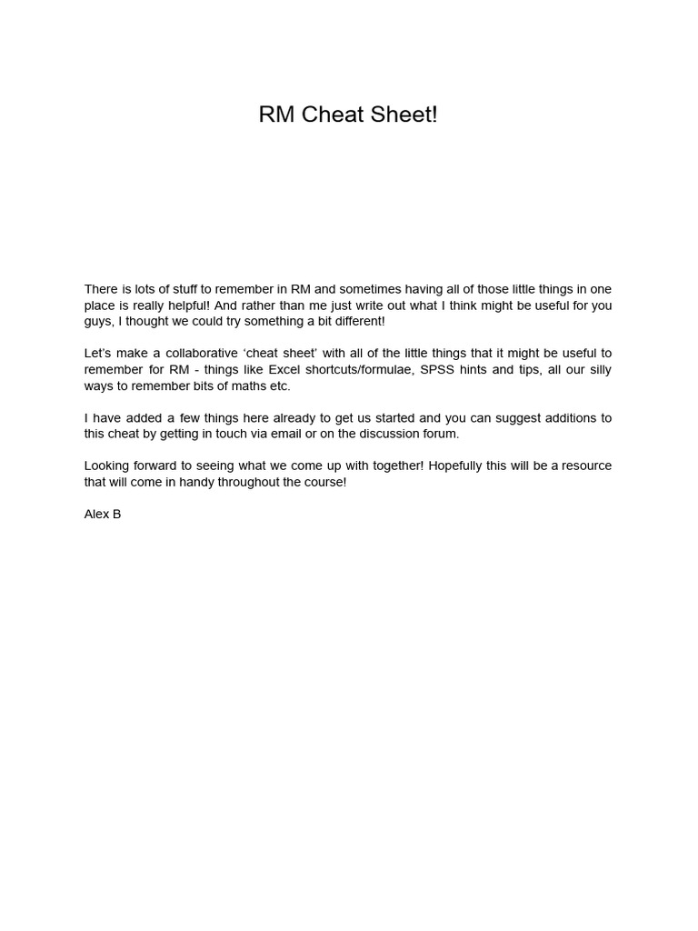 RM Cheat Sheet! (Year 1) | PDF | P Value | Statistics