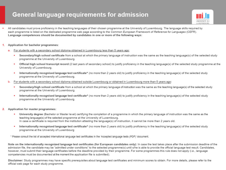 Language Requirements For Admission | PDF | University And College ...