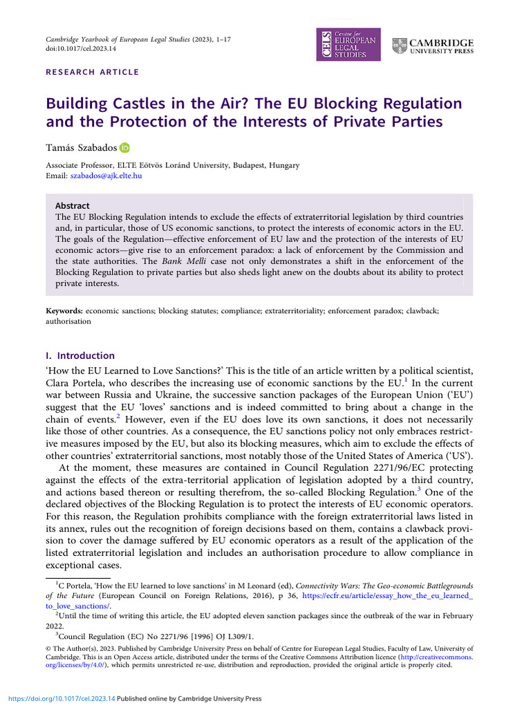 Building Castles in The Air The EU Blocking Regula | PDF | Sanctions ...