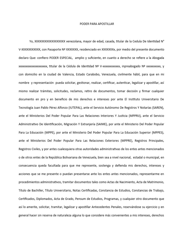 Poder para Apostillar | PDF | Gobierno y personalidad | Gobierno