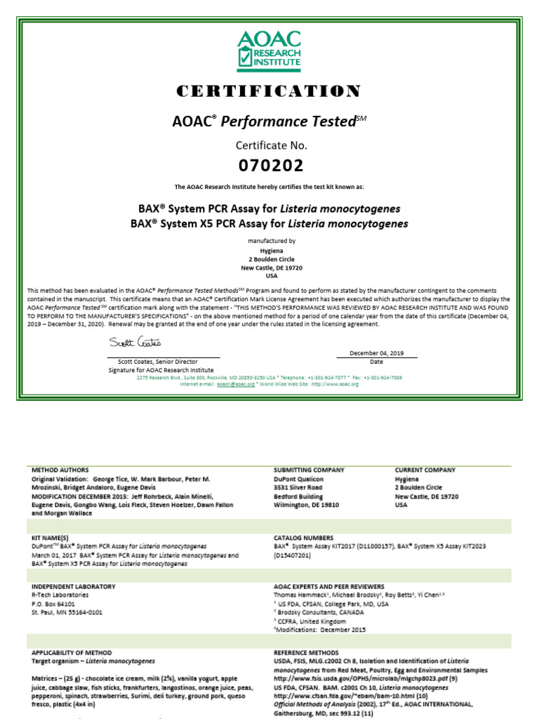 AOAC Listeria Monocytogenes | PDF