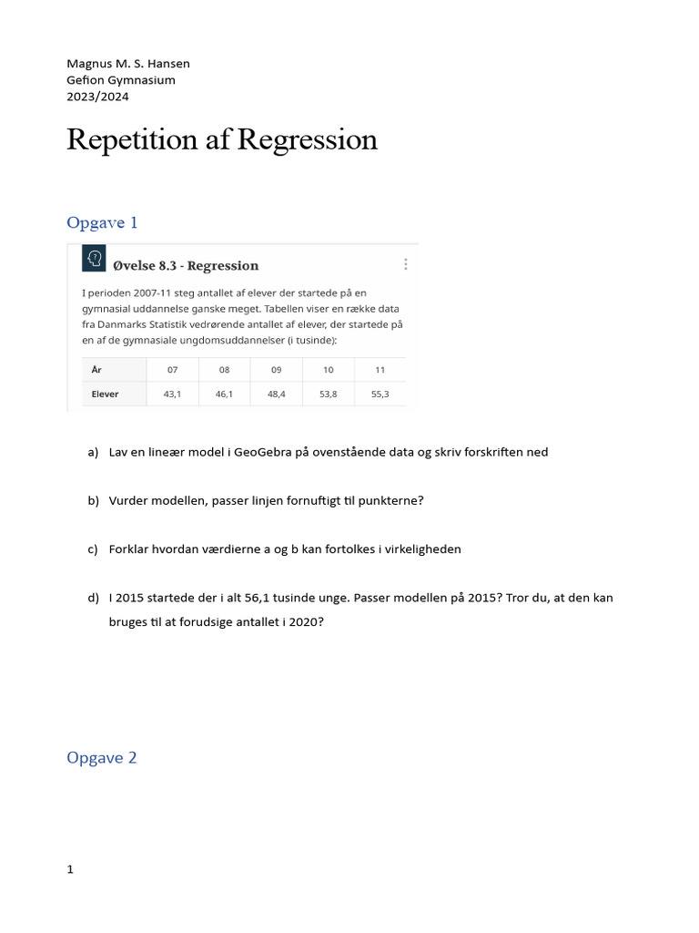 Regression Opgaver | PDF