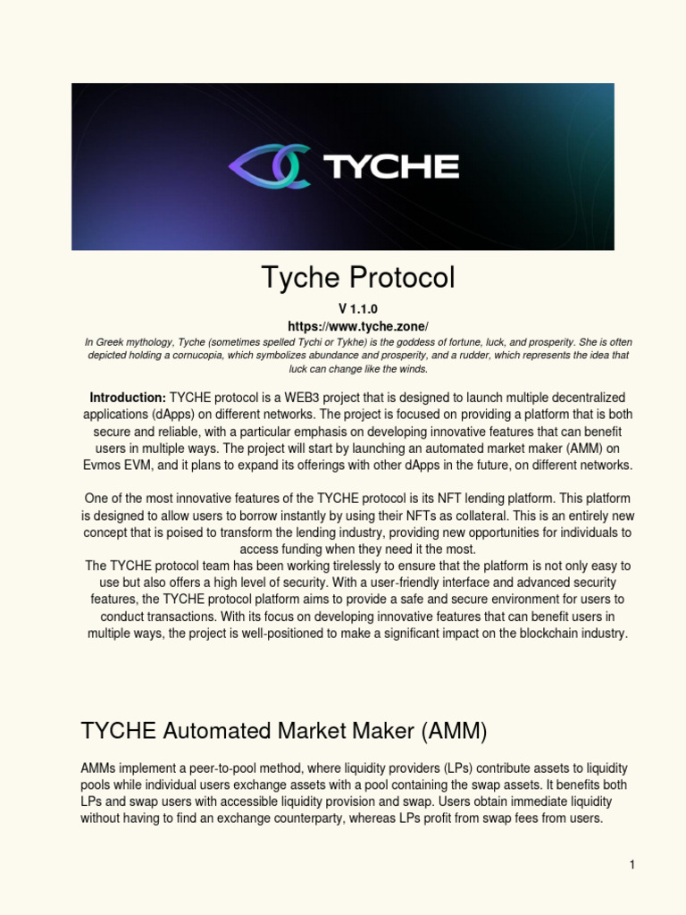 Tyche - Fi Whitepaper V 1.1 | PDF | Loans | Market Liquidity Tyche - Fi Whitepaper V 1.1 | PDF | Loans | Market Liquidity