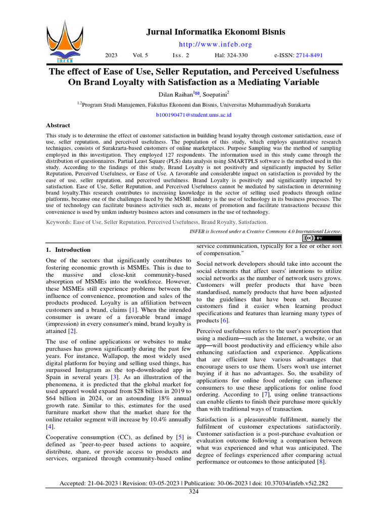 282-Article Text-716-2-10-20230507 | PDF | Customer Satisfaction | Brand