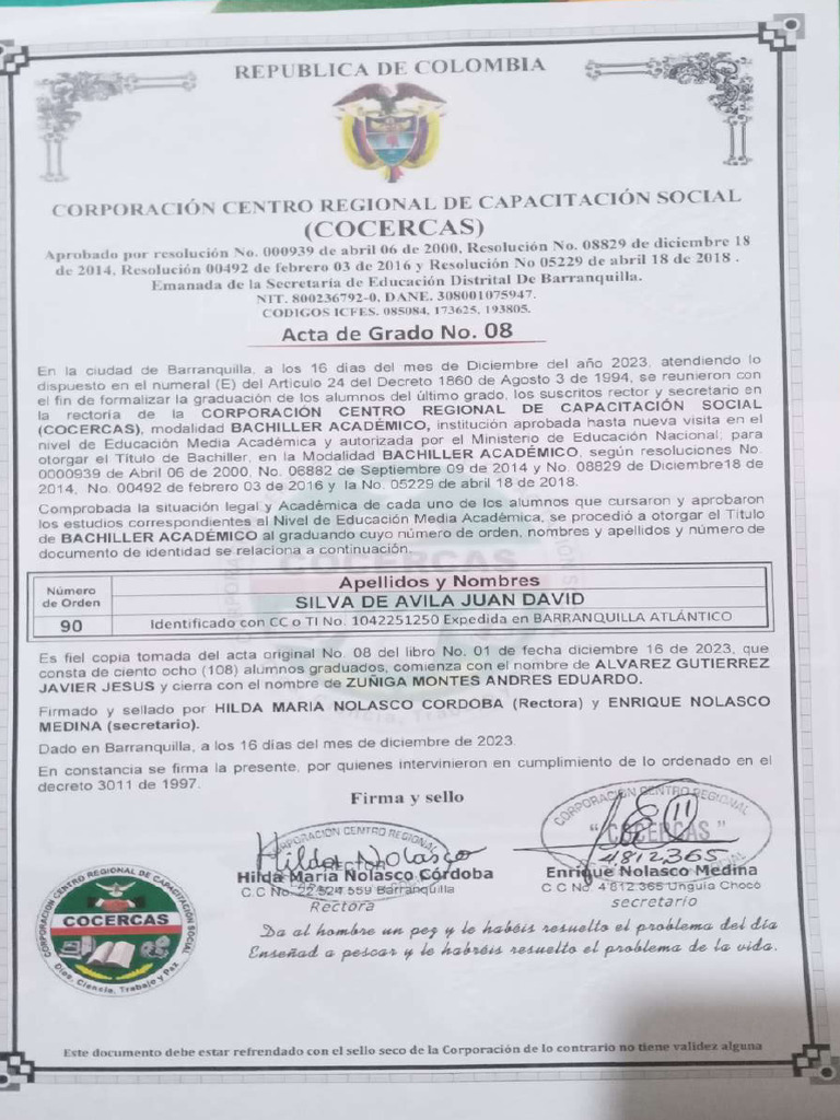 Acta G, Juan David | PDF