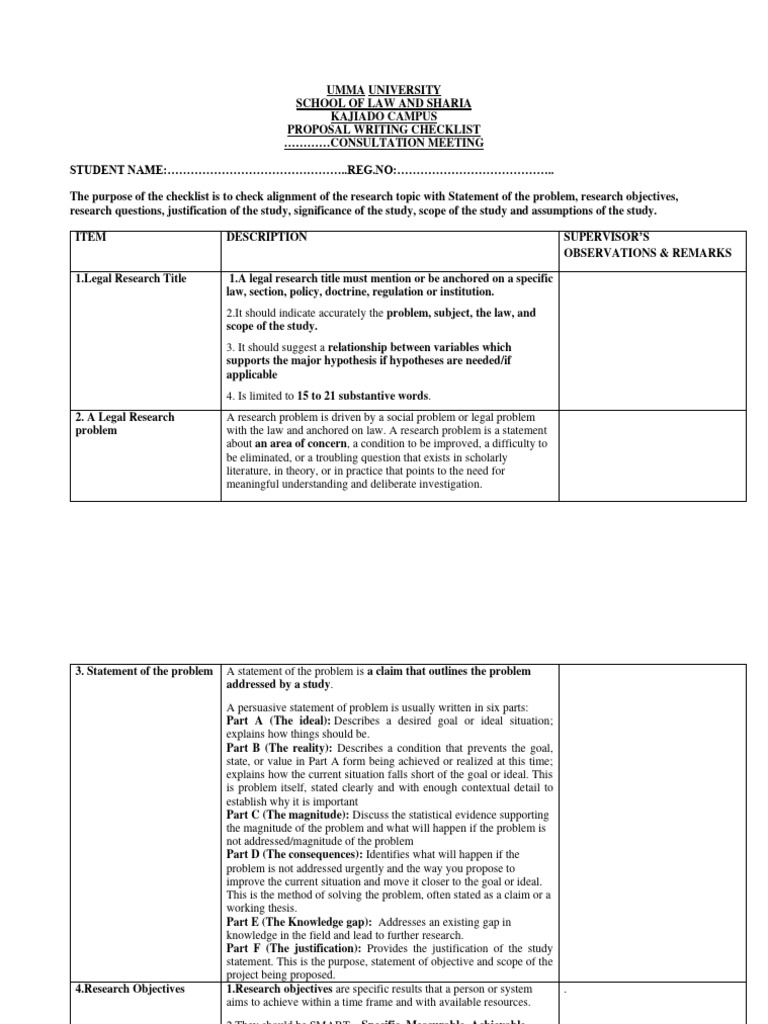 PROPOSAL WRITING Checklist | PDF | Knowledge | Cognitive Science