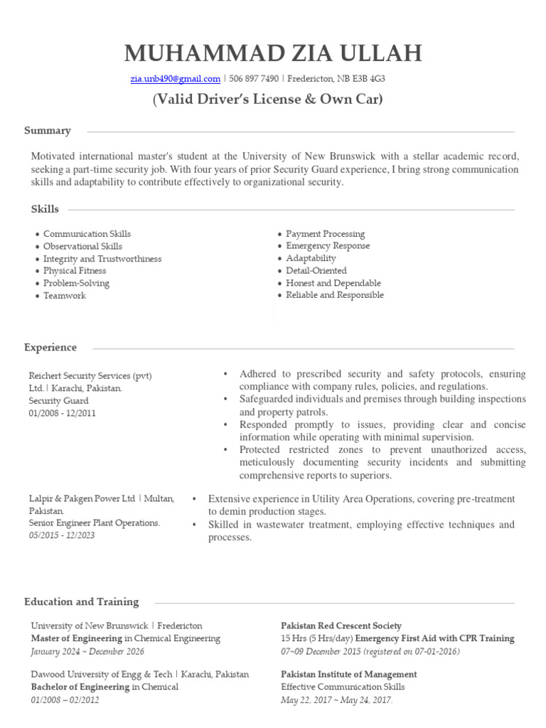 Zia Ullah - CV (Security) | PDF