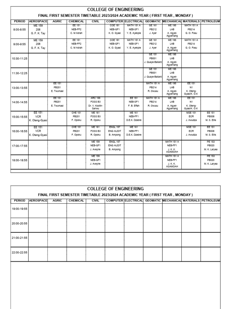 Final Timetable 1 | PDF | Engineering | Science