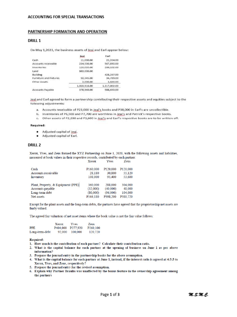 Partnership Formation and Operation Drills | PDF