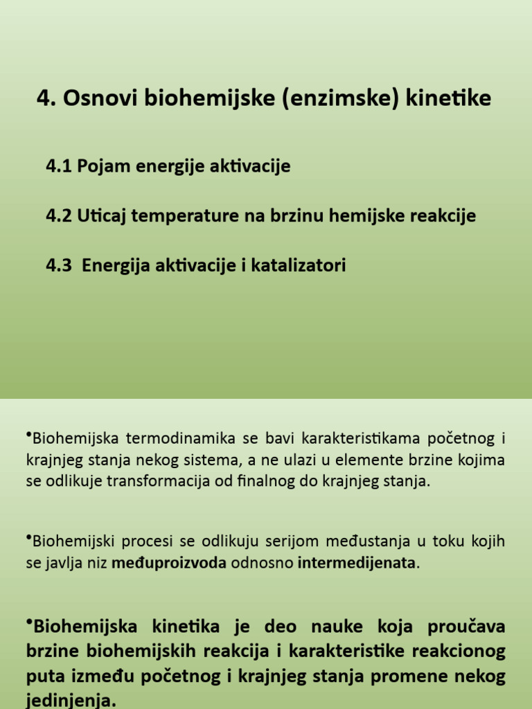 4.osnovi Biohemijske (Enzimske) Kinetike | PDF