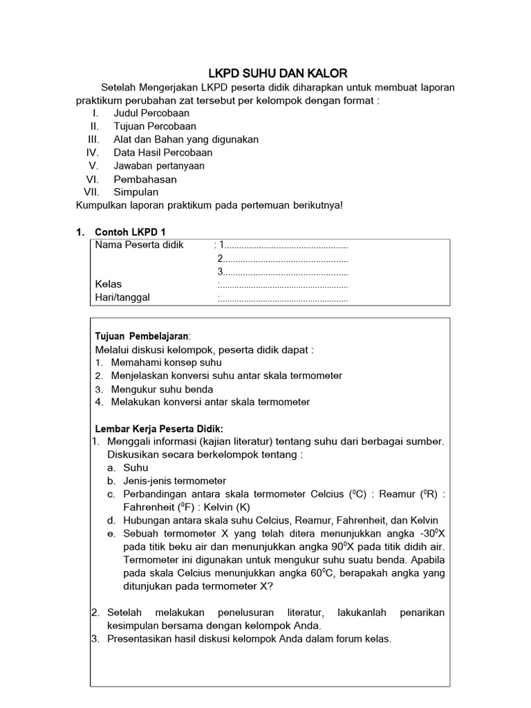 Lkpd Suhu Dan Kalor Pdf
