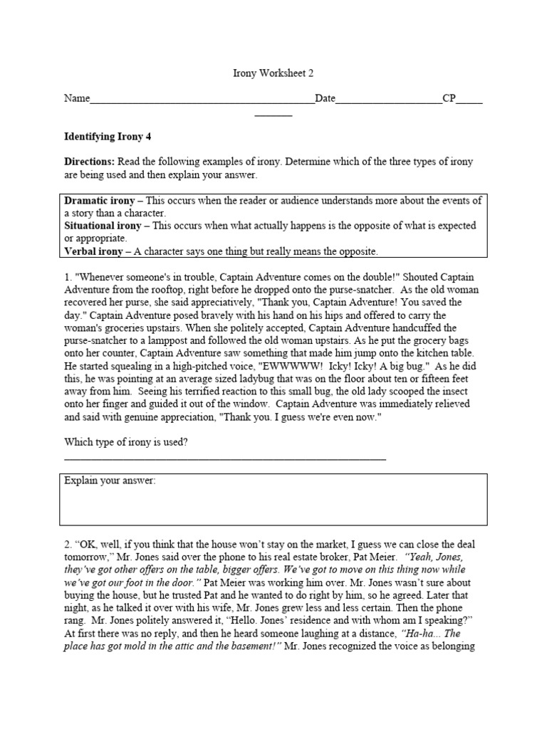 Irony Worksheet 4 | PDF | Irony