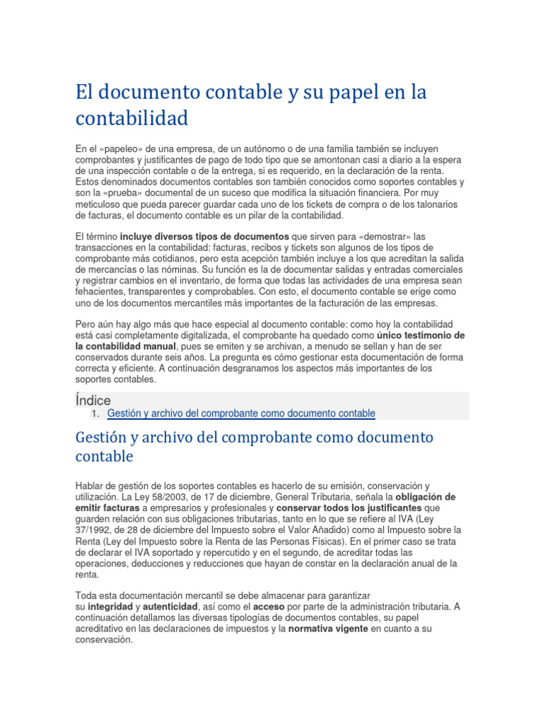 El Documento Contable y Su Papel en La Contabilidad | PDF ...