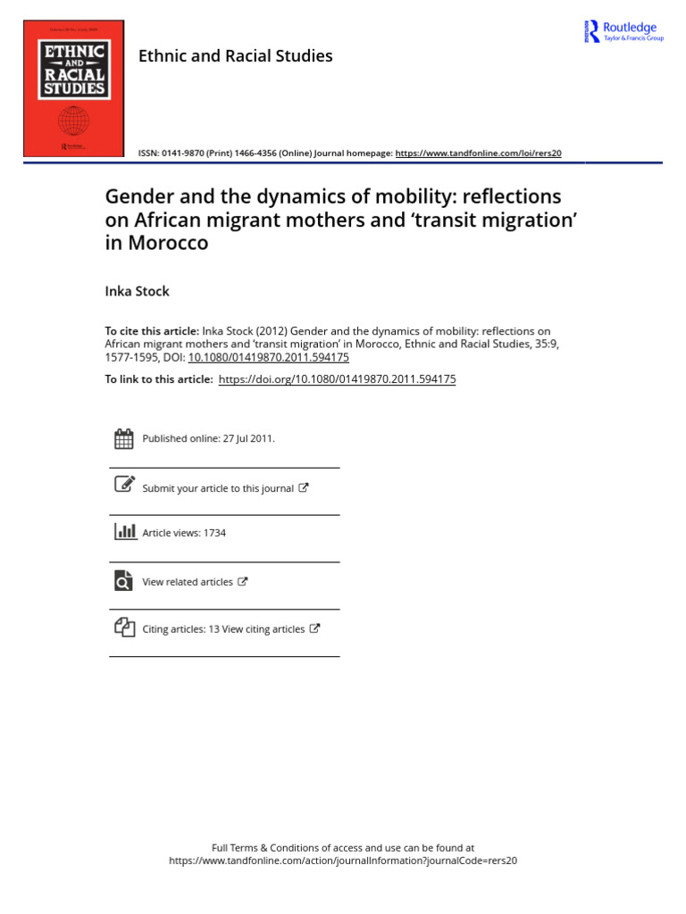Gender and The Dynamics of Mobility Reflections On African Migrant ...