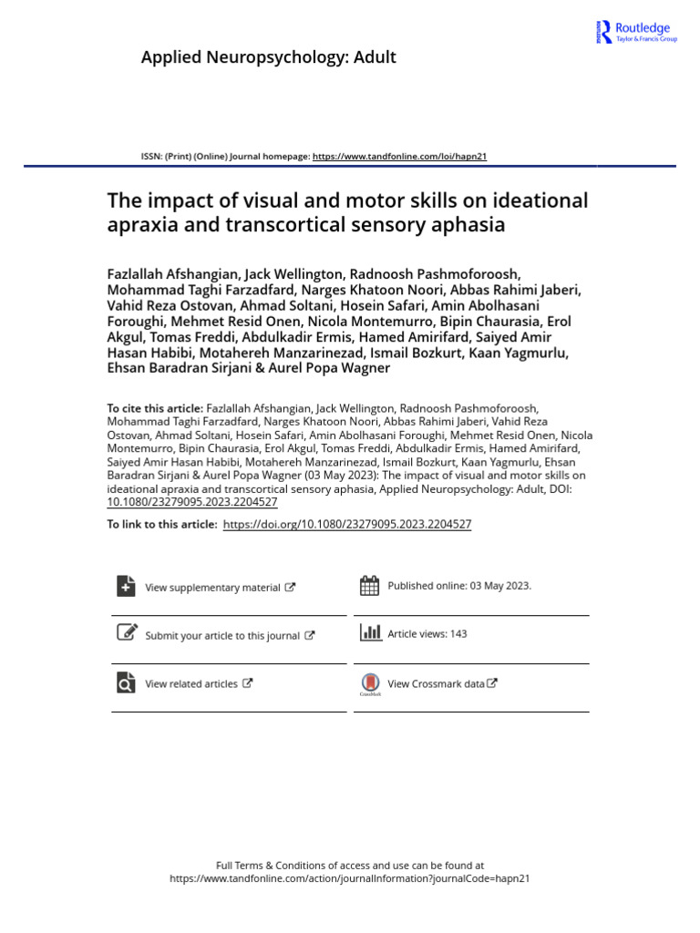 The Impact of Visual and Motor Skills On Ideational Apraxia and ...
