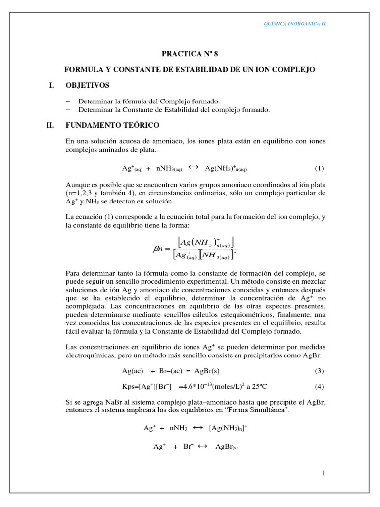 Práctica 8 Formula y Constante de Estabilidad de Un Ión Complejo | PDF ... Práctica 8 Formula y Constante de Estabilidad de Un Ión Complejo | PDF ...