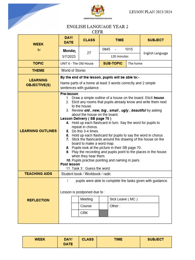 Week 7 The Old House | PDF | Lesson Plan | Learning