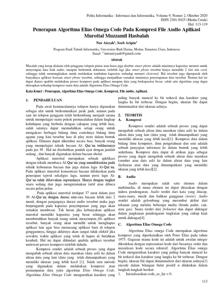 Penerapan Algoritma Elias Omega Code Pada Kompresi File Audio | PDF
