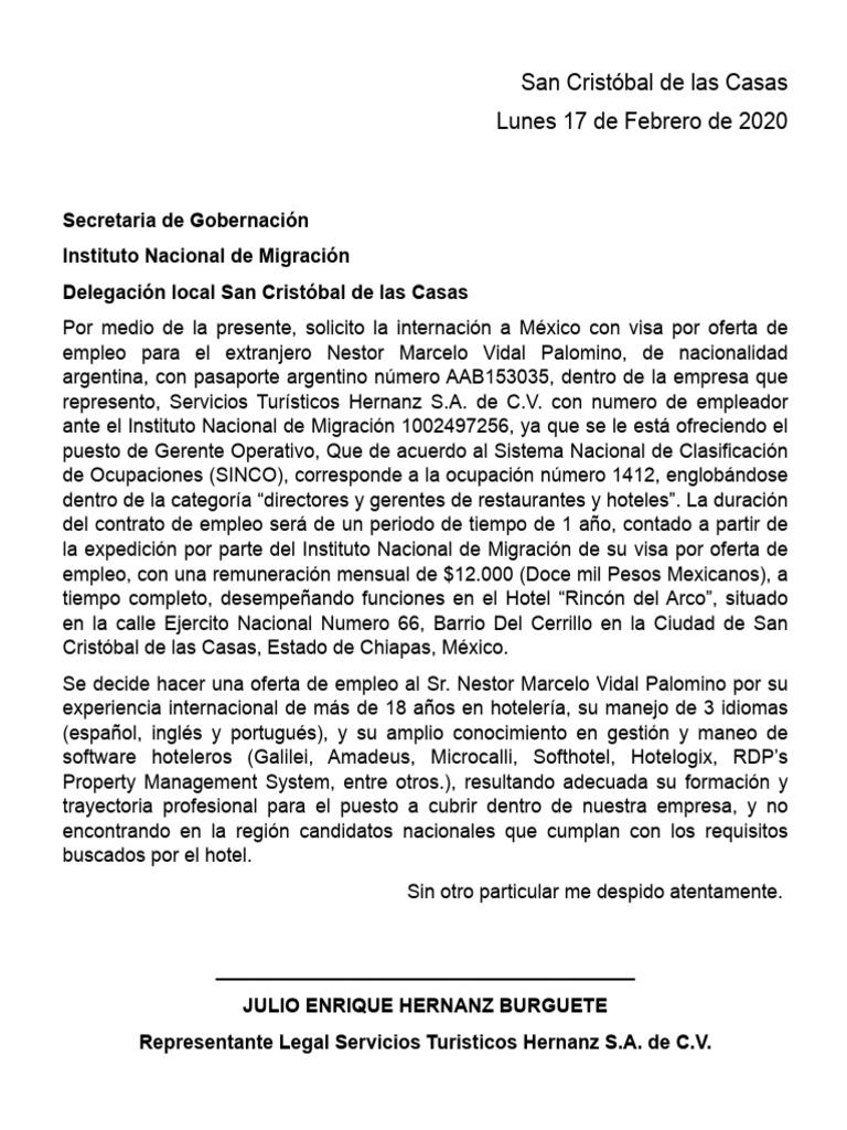 CARTA DIRIGIDA A INM 2 | PDF