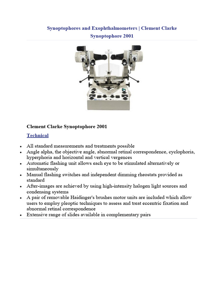 Clement Clarke Synoptophore Overview | PDF | Science & Mathematics