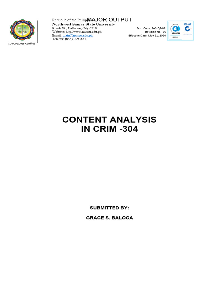 Content Analysis in Crim 304 | PDF | Police | Police Officer