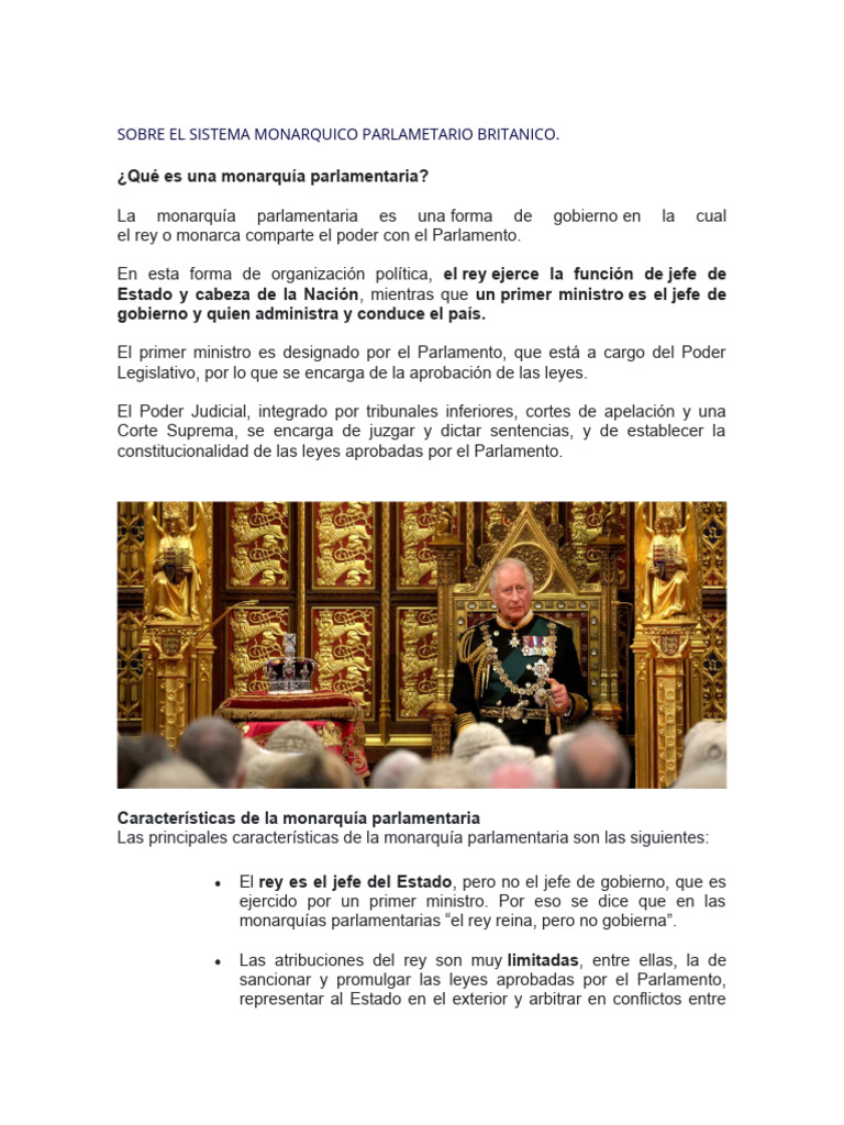 Sistema Monarquico Parlamentario_ | PDF