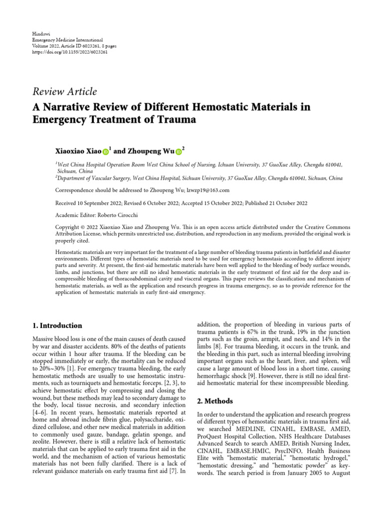 A Narrative Review of Different Hemostatic Materials in | PDF ...