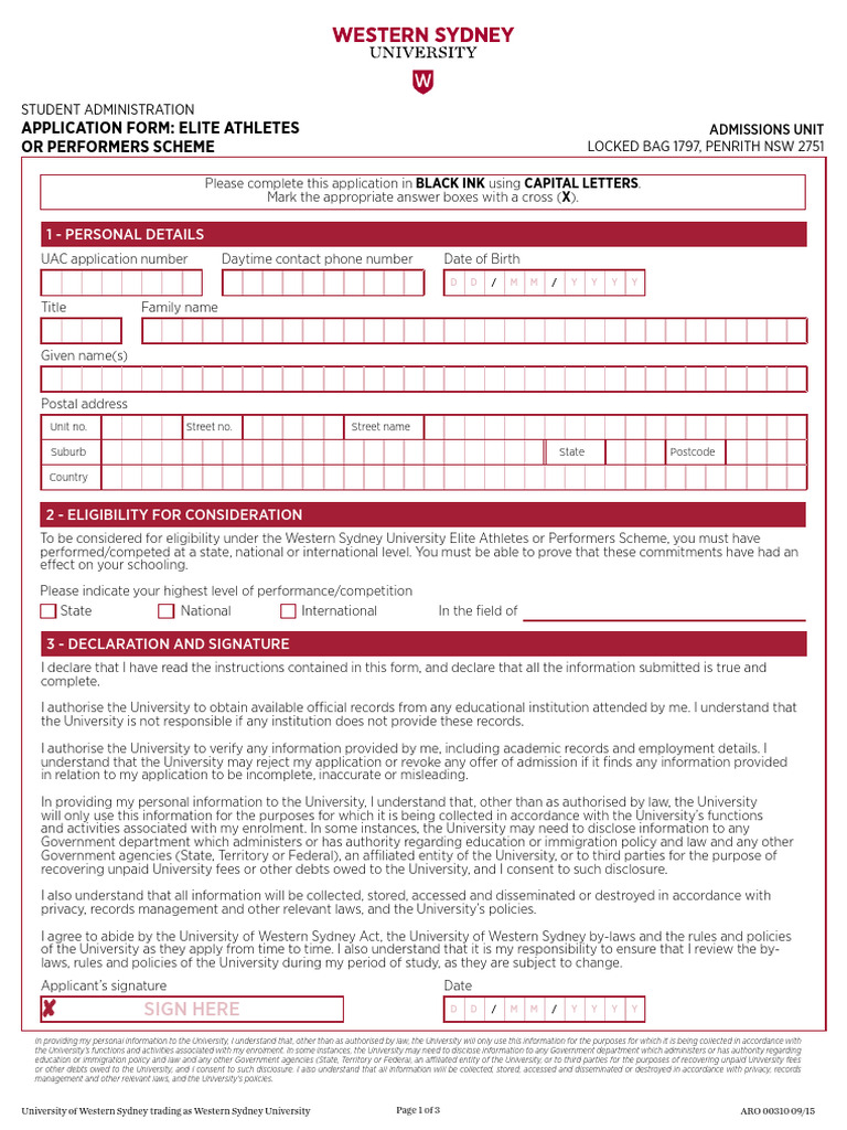 Elite Athletes or Performers Scheme Application | PDF | Privacy ...