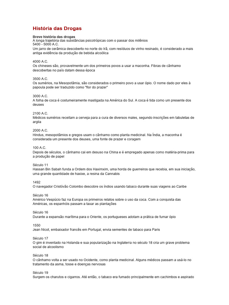 História Das Drogas Pdf Cannabis Droga Drogas Psicoativas