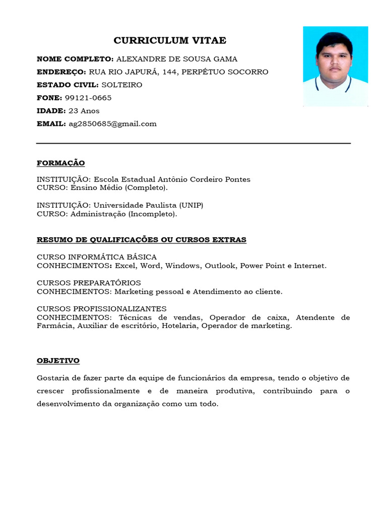 Curriculum Alexandre - Modelo 2 | PDF
