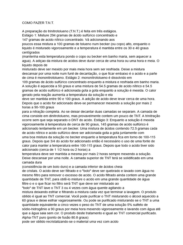 Tutorial- Como Fazer Tnt | PDF | Ácido sulfúrico | Ácido
