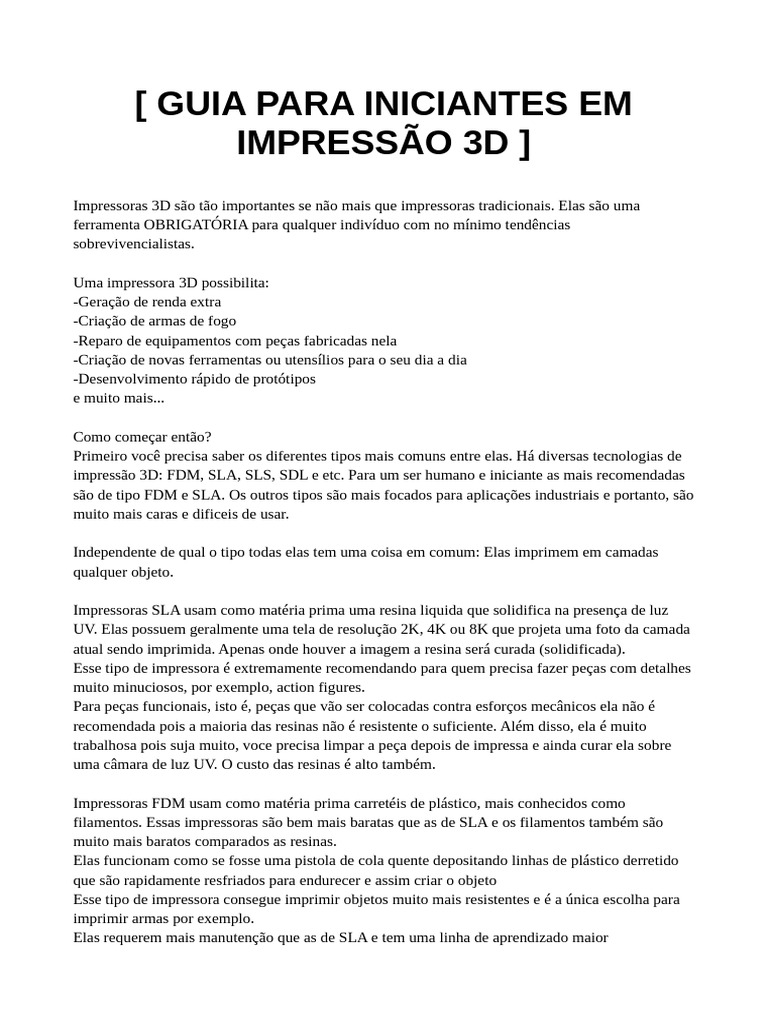 Guia Completo de Impressão 3D FDM | PDF | Impressão 3D | Impressora ...