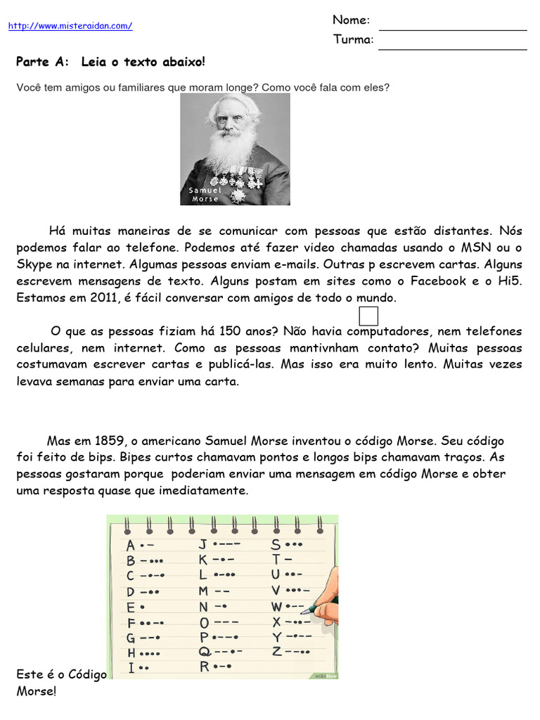 Código Morse Atividade! | PDF