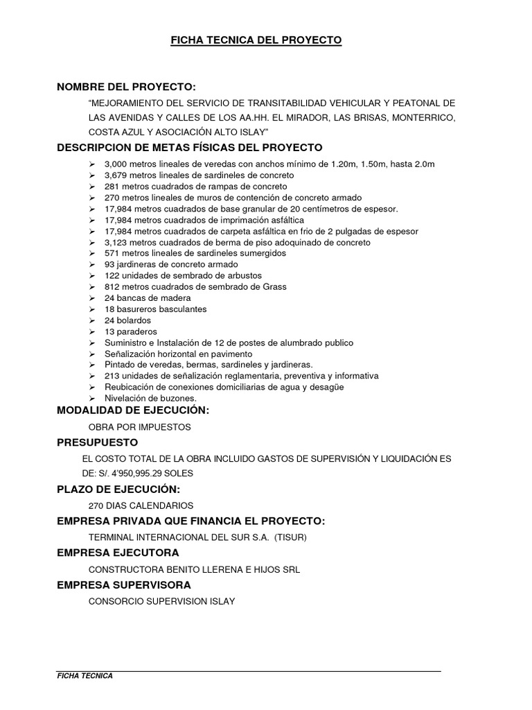 Ficha Tecnica de Obra | PDF