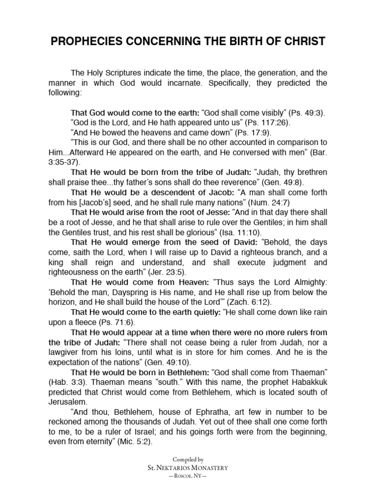Prophecies Concerning The Birth of Christ (ST Nekatrios of Aegina ...