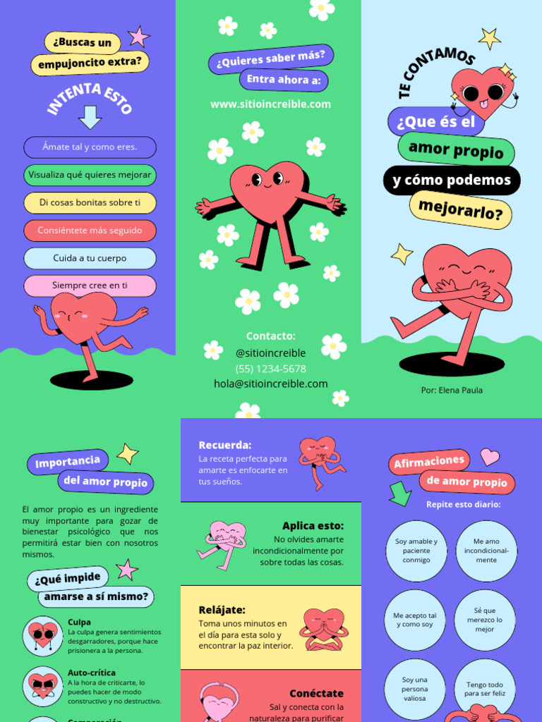 Flyer Sobre Amor Propio Ilustrado Moderno Verde Morado Azul Rojo y ...