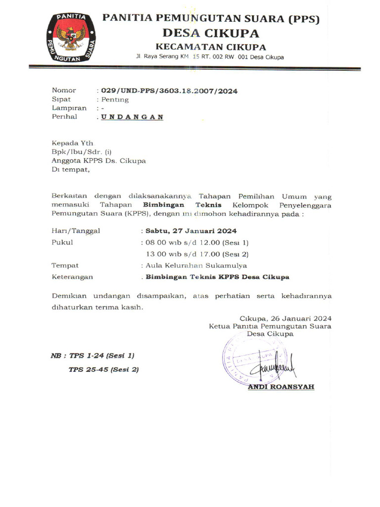 Undangan Bimtek KPPS Dan Dispensasi | PDF