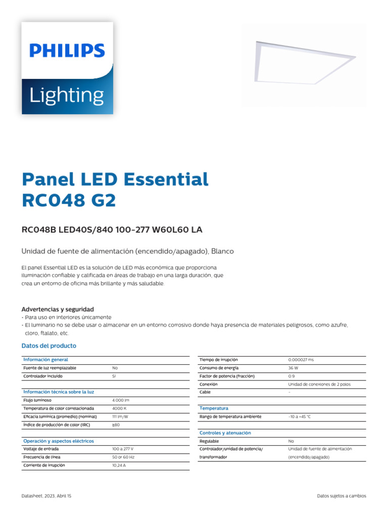 RC048B Led40s-840 100-277 W60L60 La | PDF | Diodo emisor de luz ...
