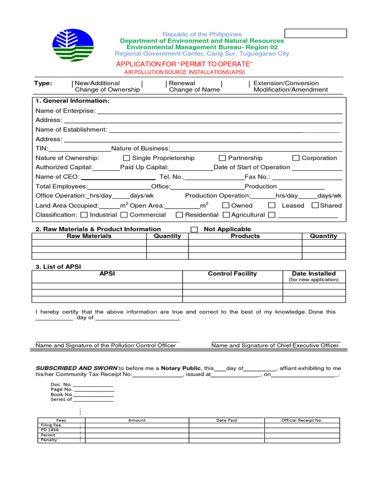 Application For Permit To Operate | PDF | Air Pollution | Natural ...