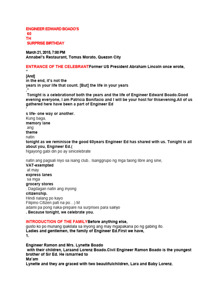 60th Birthday Emcee Scripts | PDF