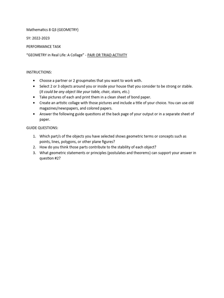 Mathematics 8 Quarter Iii - Activity 3 | PDF | Mathematics | Geometry